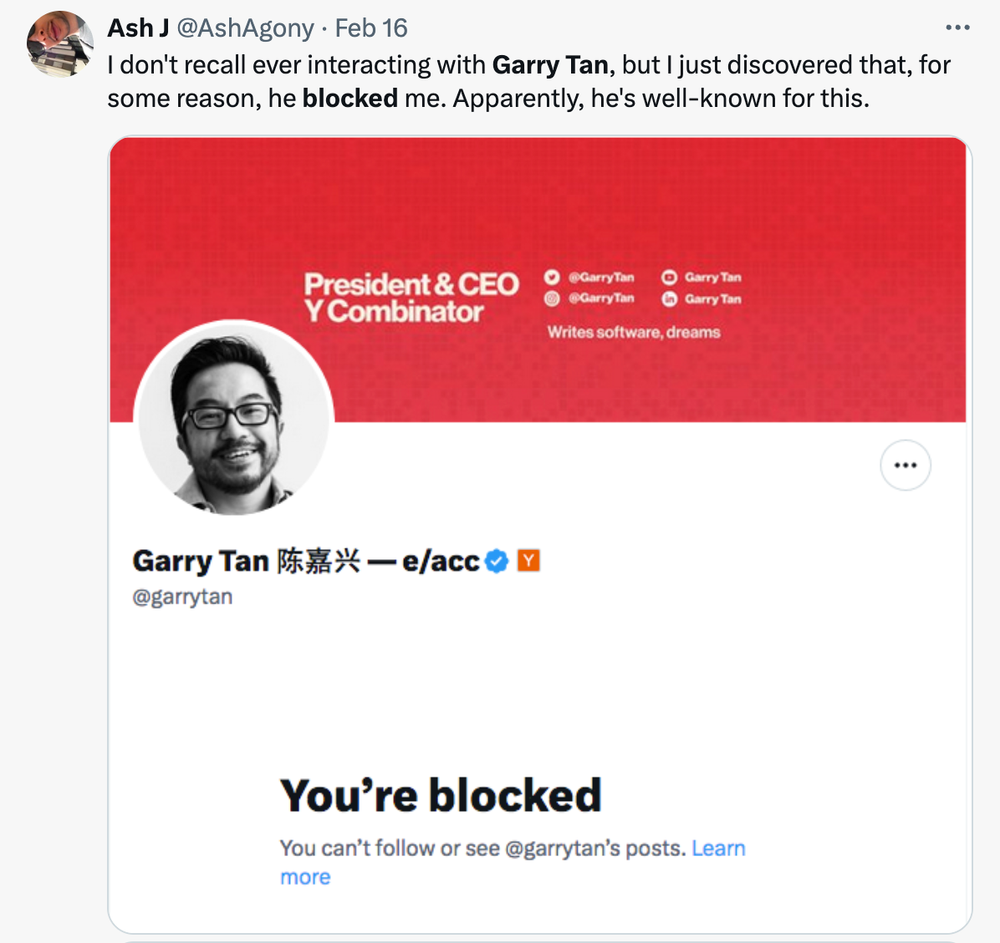 ‘Absolute piece of sh-t.’ Is this why Garry Tan blocked you on Twitter?